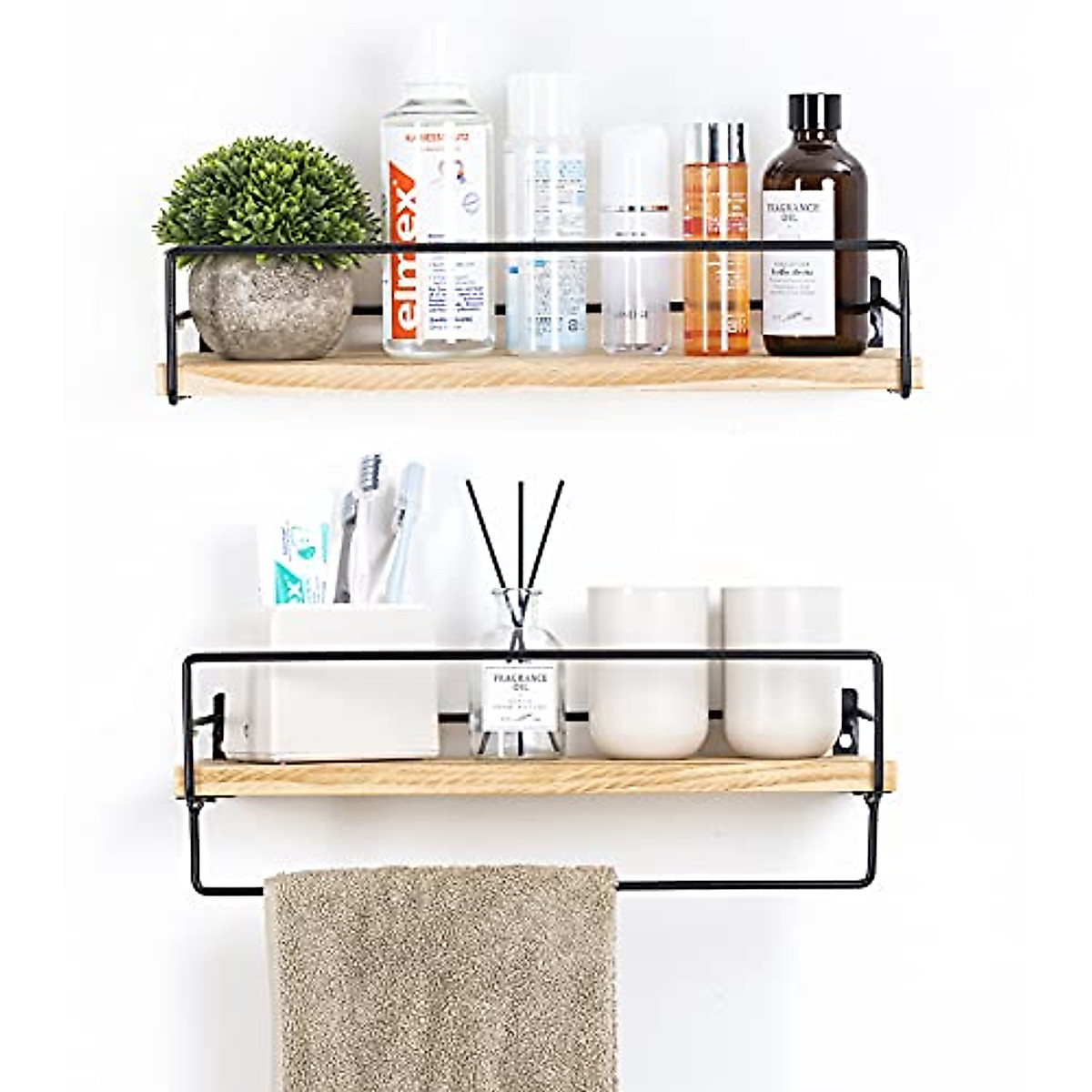 SODUKU Floating Shelves Wall Mounted, Wall Wood Storage Shelf for Kitchen Bathroom Bedroom Set of 2 Carbonized Black