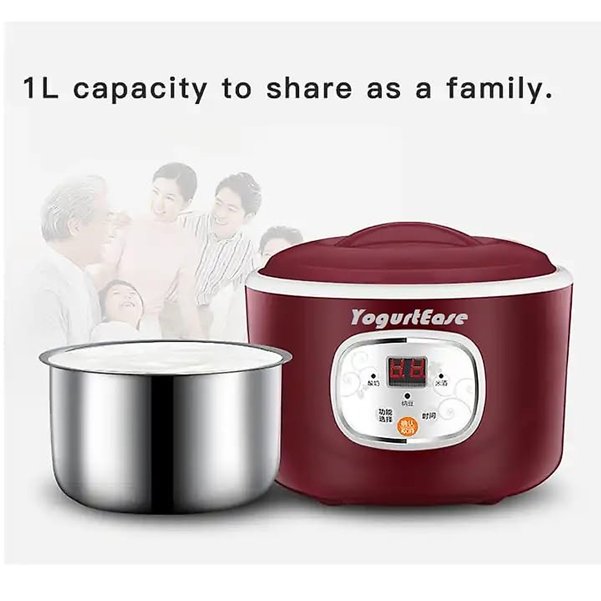 YogurtEase Automatic Yogurt Maker, Compact Greek Yogurt Maker Machine with Constant Temperature Control, Stainless Steel Container, 1 Quart for Home Organic Yogurt