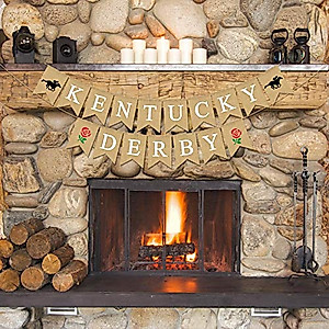 Pudodo Burlap Kentucky Derby Banner Horse Race Rose Party Fireplace Mantle Garland Decoration