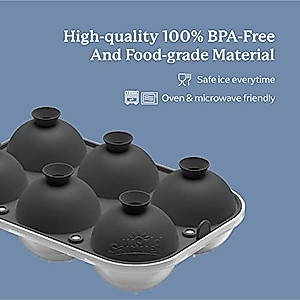 Samuelworld Large Ice Ball Maker with Lid, 6 x 2.5 Inch Ice Balls - Food Grade, Easy To Fill Round Silicone Ice Tray, Perfect Spheres Craft Ice Maker for Whiskey, Cocktails, Gifting - Grey