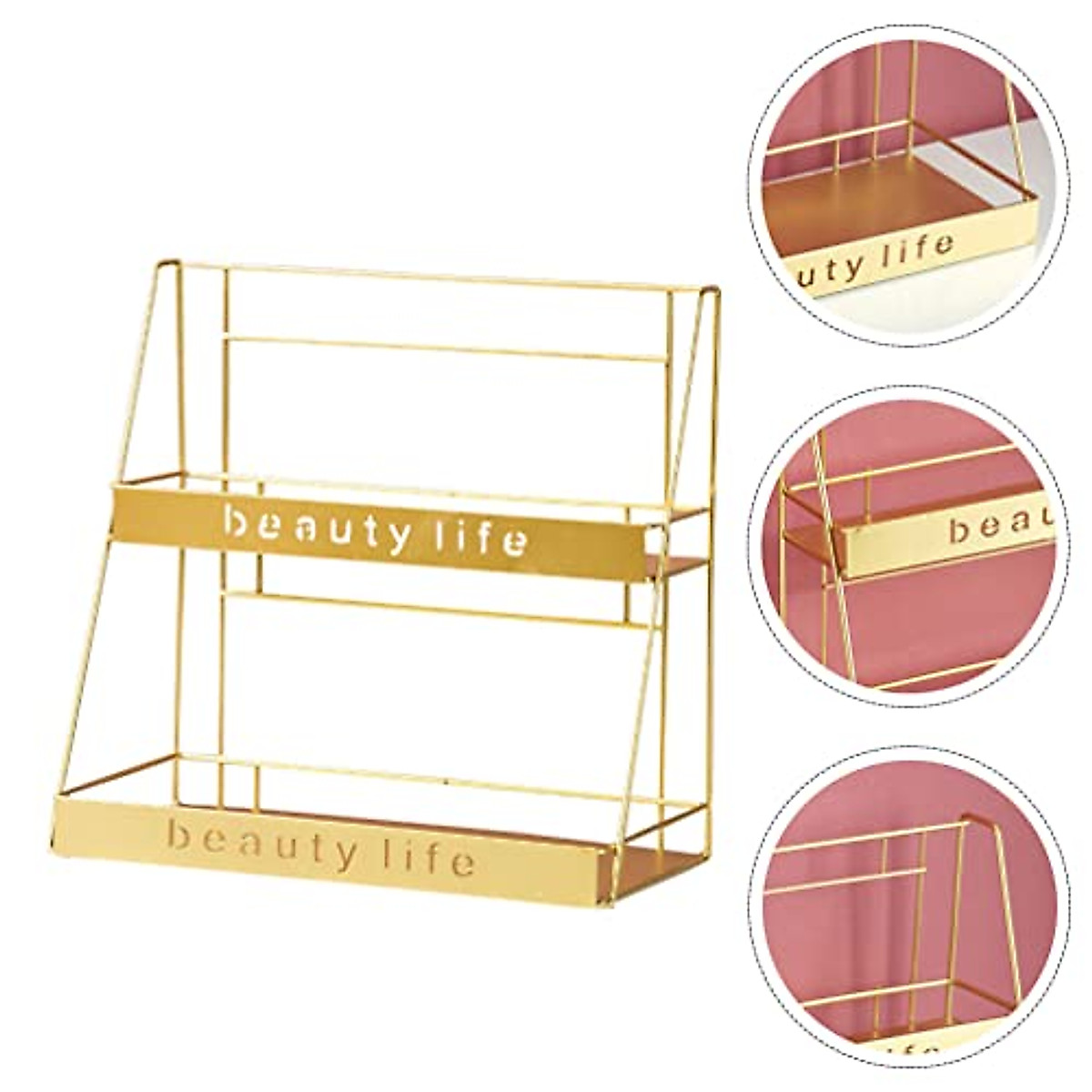 BESPORTBLE Cosmetic Storage Rack Makeup Organizer Shelf 2 Tier Cosmetic Storage Basket with Tray for Cosmetics Countertop Storage Organizer Standing Rack for Dresser Countertop Bathroom Gold