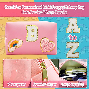 Personalized Inital Preppy Makeup Bag Set with Zipper, Monogram Waterproof Travel Cosmetic Bag for Women, Cute Preppy Patch Toiletry Bag for Traveling Outdoors, Gift Ideal for Christmas Thanksgiving