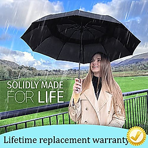 NEW Premium Large Windproof Double Canopy Umbrella for Rain - Travel Compact Automatic Folding Umbrella for Backpack - Portable Auto Oversized Black Compact Umbrella for Men and Women