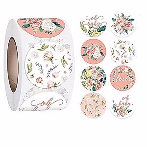 Baby Shower Favor Stickers-500 Packs- 1In Pink Flower Girls Spinkle Party Candy Stickers