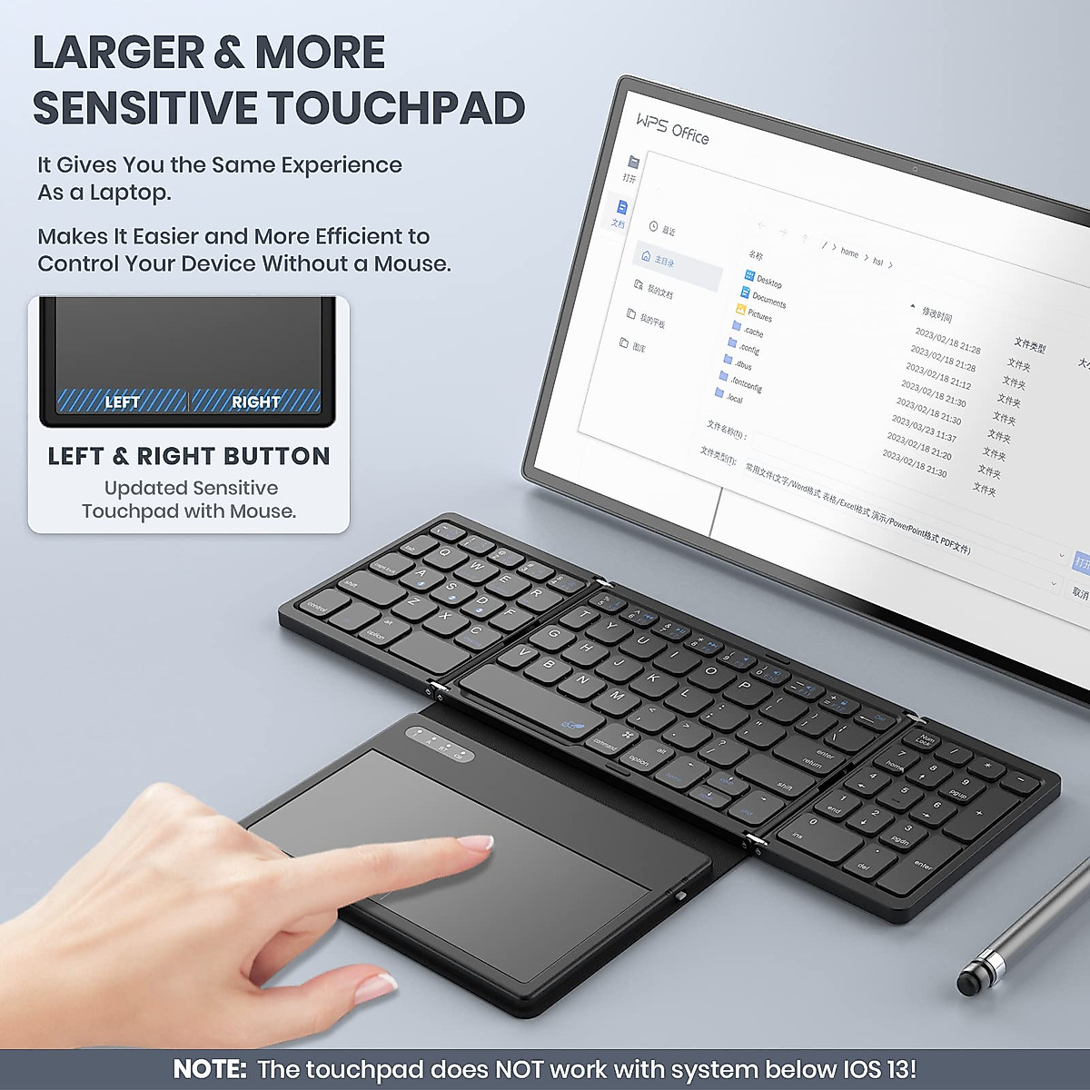 GEODMAER Foldable Bluetooth Keyboard, Portable Full Size Folding Keyboard with Large Touchpad, Numeric Keypad, PU Leather, Wireless Travel Keyboard for Windows iOS Android Mac(Sync up to 3 Devices)