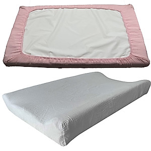 Muslin Changing Pad Cover, 2 Pack Changing Pad Covers, Baby Changing Table Pad Cover Cradle Sheet Soft and Breathable(Pink+Grey) (Pad Cover01)