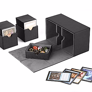 Scimi X-Large Commander Premium Double Deck Box for 200+ Sleeved Cards ProTwin FlipDeckCase with 3 Tray Fits MTG/TCG/CCG/YuGiOh (Leather - Elegant Cross Pattern)