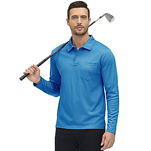 Rdruko Men's Outdoor Sport Performance Polo Long Sleeve Pullover with Pocket(Blue, US M)