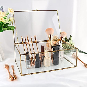 Vetoo 10.8” Card and Gift Holder Gold Glass Cards Box with Hinged Lid, Wedding Card Boxes for Reception,Graduation,Gift Cards,Party,Baby Shower,Jewelry,Photo.