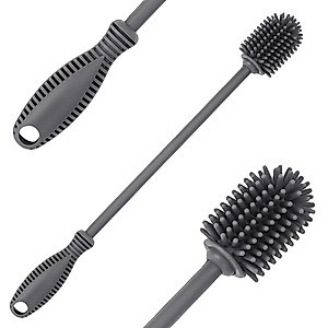 Silicone Bottle Cleaning Brush with Long Handle, 12.5" Water Bottle Cleaner for Baby Bottles, Hydro Flask, Sports Bottle, Vase, Glassware, Perfect for Smaller Diameter Bottle Openings (One Pack)