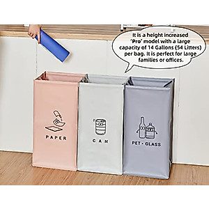 ECOWAN LIVING Recycle Bin, Trash Bin, Recycling Bins for Kitchen Home, Recyclable Waste Trash Sorting Organizer, Reusable Waterproof Compartment Container, Pack of 3 Bags
