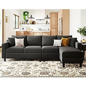 Belffin Velvet Convertible Sectional Sofa L Shaped Couch Reversible Sectional Sofa with Chaise Velvet 4 Seat Sectional Sofa (Grey)…