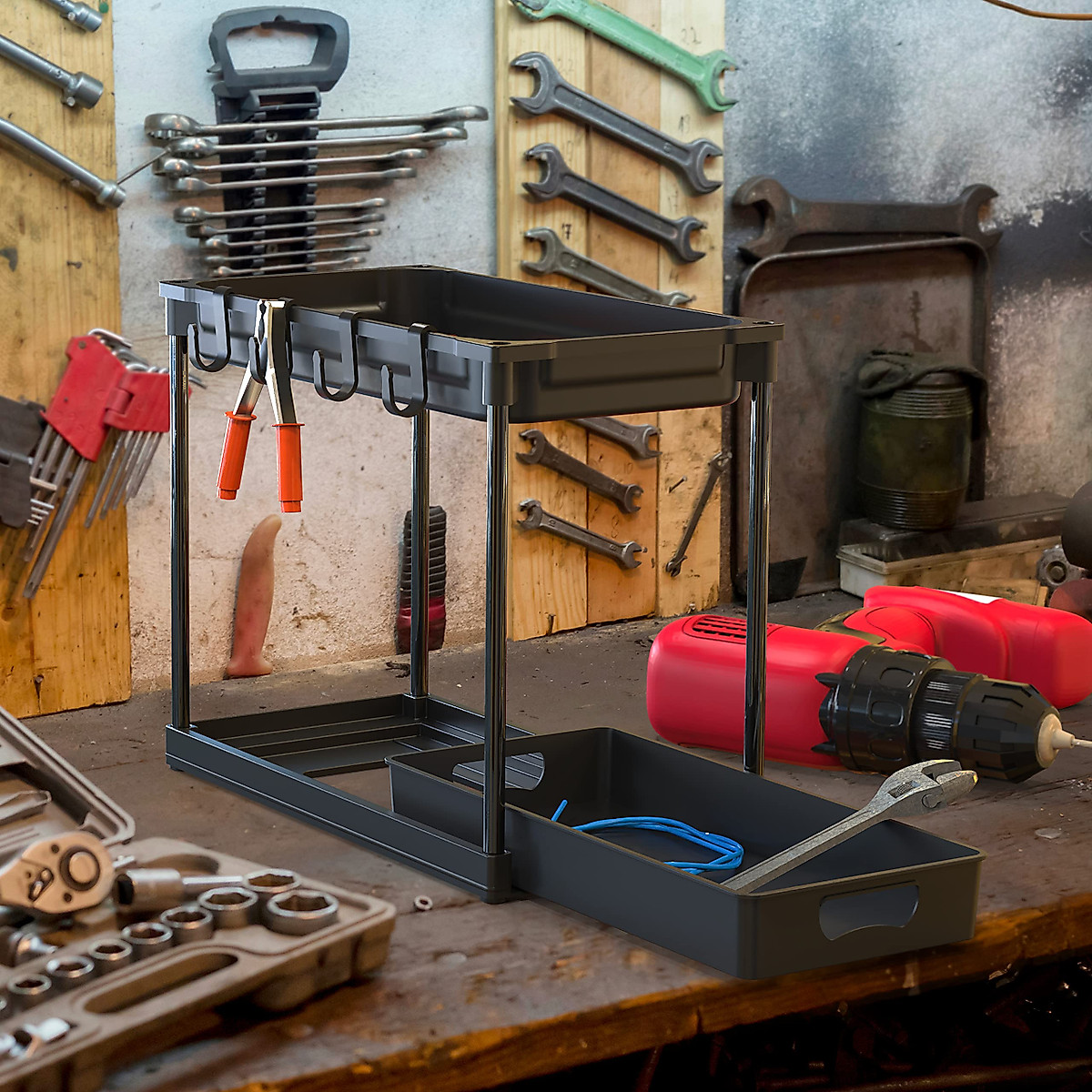 Simple Houseware 2-Tier Standard Under Sink Storage Organizer, Black