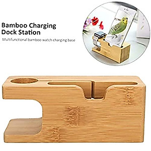 Wooden Docking Station for Multiple Devices - Desktop Organizer Smartphone Charging Dock Tablet and Charging Stand - Bamboo Charging Station with Multiple Cables