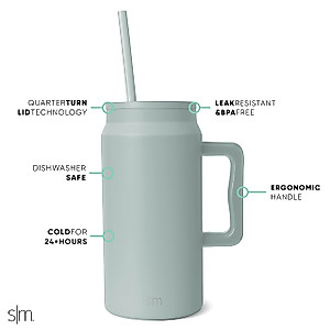 Simple Modern 50 oz Mug Tumbler with Handle and Straw Lid, Reusable Insulated Stainless Steel Large Travel Jug Water Bottle Gifts for Women Men Him Her Trek Collection, 50oz, Sea Glass Sage