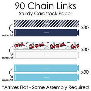 Big Dot of Happiness Railroad Party Crossing - 90 Chain Links and 30 Paper Tassels Decoration Kit - Steam Train Birthday Party or Baby Shower Paper Chains Garland - 21 feet