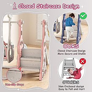 BIERUM 4 in 1 Toddler Slide and Swing Set, Kid Slide for Toddlers Age 1-3, Baby Slide with Basketball Hoop, Indoor Outdoor Slide Toddler Playset Toddler Playground Pink