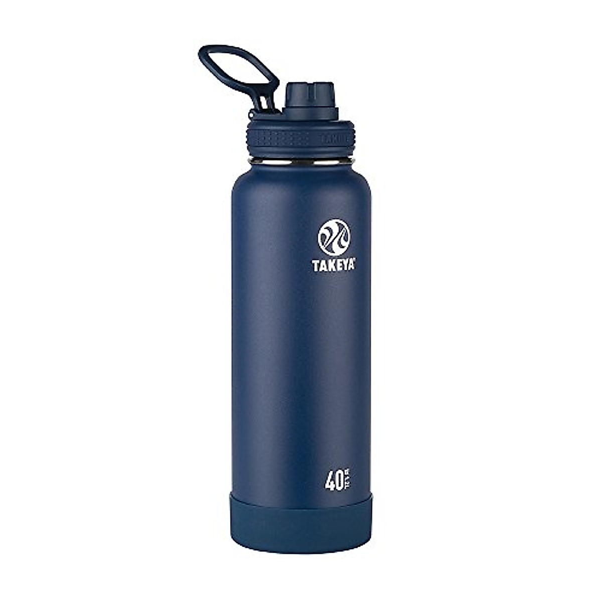 Takeya Actives Insulated Stainless Steel Water Bottle with Spout Lid, 40 Ounce, Midnight Blue & Actives Straw Lid for Insulated Water Bottle, Wide Mouth, Black
