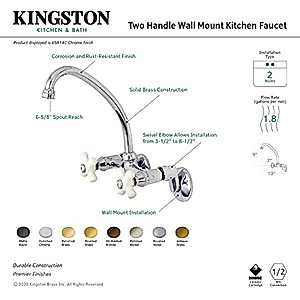 Kingston Brass KS614SN 6-Inch Adjustable Center Wall Mount Kitchen Faucet, Brushed Nickel