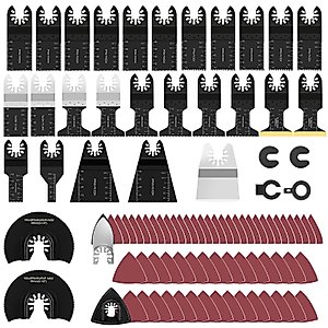 BTYEEUYI Oscillating Tool Blade, 94 Pcs Oscillating Saw Blades with Sandpaper,Quick Release Multitool Blades for Wood Plastics Metal Cutting, Compatible with Dewalt Ryobi Milwaukee Rockwell Dremel