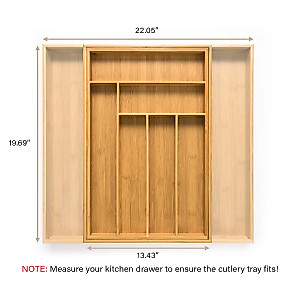 budu Silverware Drawer Organizer #19.7" Depth – Utensil Holder, Kitchen Drawer Organizers for Flatware, Cutlery – Perfect Utensil Organizer for Silverware & Other Kitchen Organization Tools & Storage