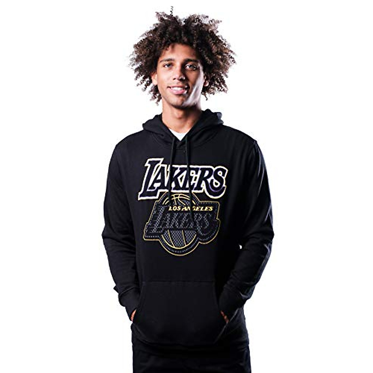 Ultra Game GHM1867F Men's NBA Fleece Hoodie Pullover Sweatshirt Primo Metallic, Los Angeles Lakers, Black, Medium