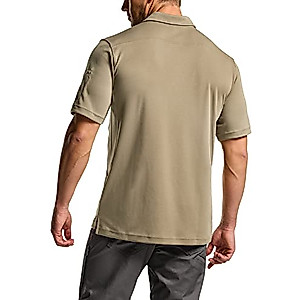 CQR Men's Polo Shirt, Long and Short Sleeve Tactical Shirts, Dry Fit Lightweight Golf Shirts, Outdoor UPF 50+ Pique Shirt, Frost Essential Khaki, Small