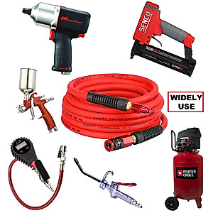 EADUTY Hybrid Air Hose 1/4 In. x 25 ft, Lightweight, Flexible, Durable Air Compressor Hose with Aluminum Universal Quick Coupler and Industrial Plug, Red