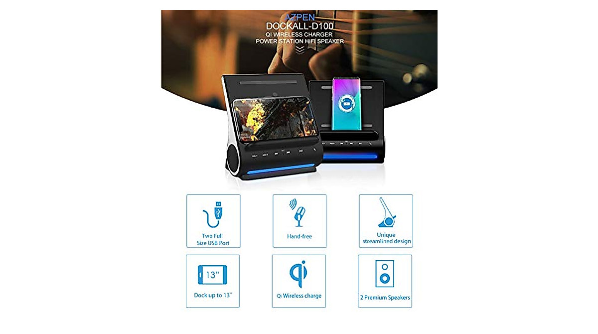 Azpen Dockall D100: All-in-One Wireless Charger & Speaker Dock