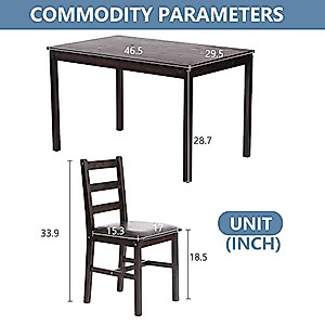 Vnewone Dining Table Set for 4,Kitchen Table and Chairs for Dining Room,Modern Wood Kitchen Set for Small Space,Dark Brown