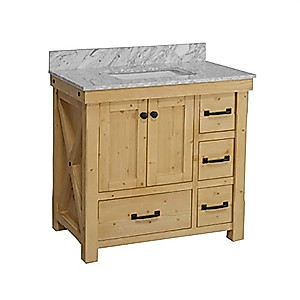 Tuscany 36-inch Bathroom Vanity (Carrara/Driftwood): Includes Driftwood Cabinet with Authentic Italian Carrara Marble Countertop and White Ceramic Sink