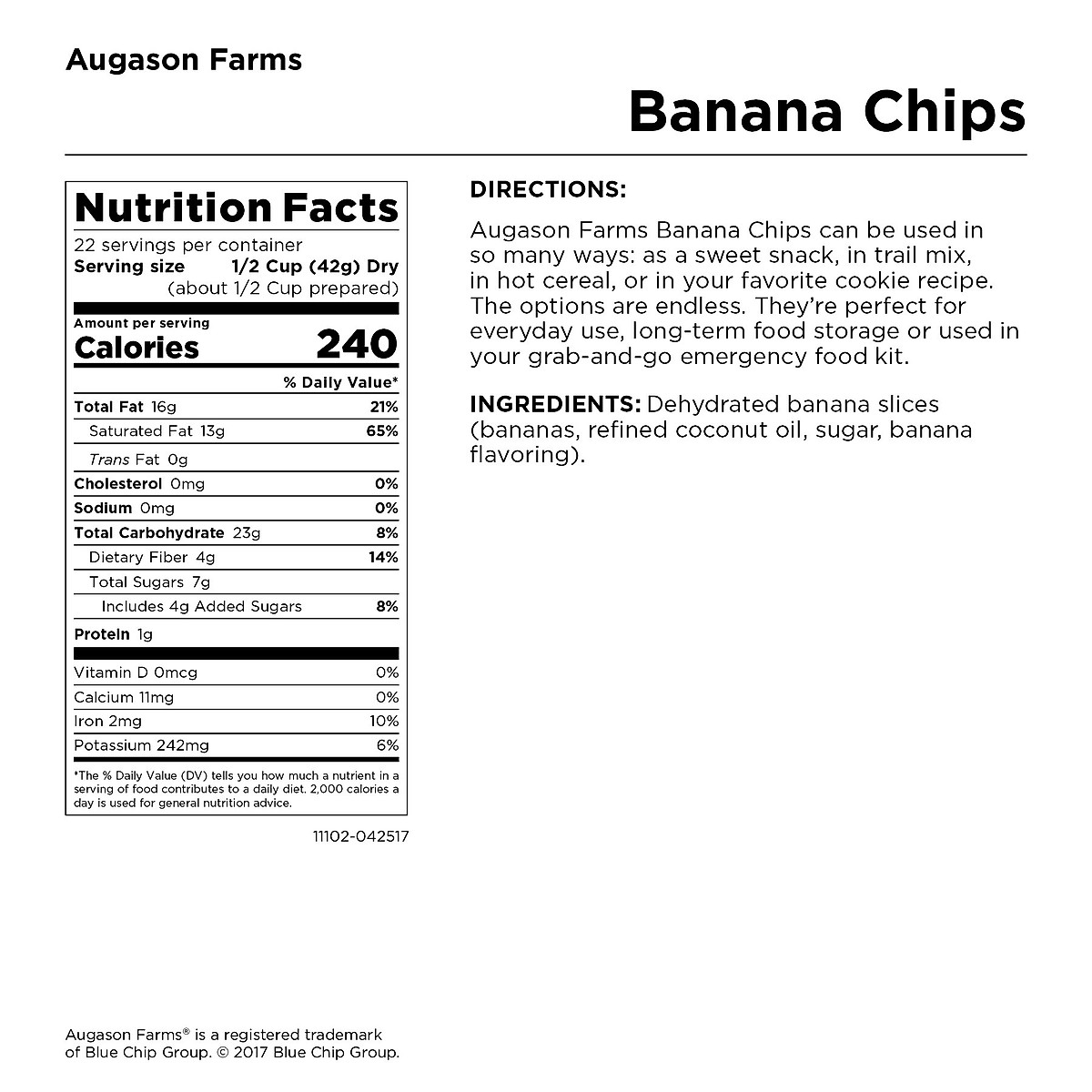 Augason Farms Banana Chips 2 lbs 1 oz No. 10 Can