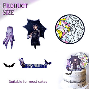 5 counts Wednesday Cake Toppers Cupcake Toppers, Cake Decorations for Addams Theme Birthday Party Supplies