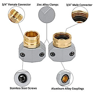 STYDDI Garden Hose Repair Connector Fitting, Aluminum Mender Female and Male Hose End Connector with Zinc Clamp, Fit 5/8-Inch and 3/4-Inch Garden Hose, 3 Sets