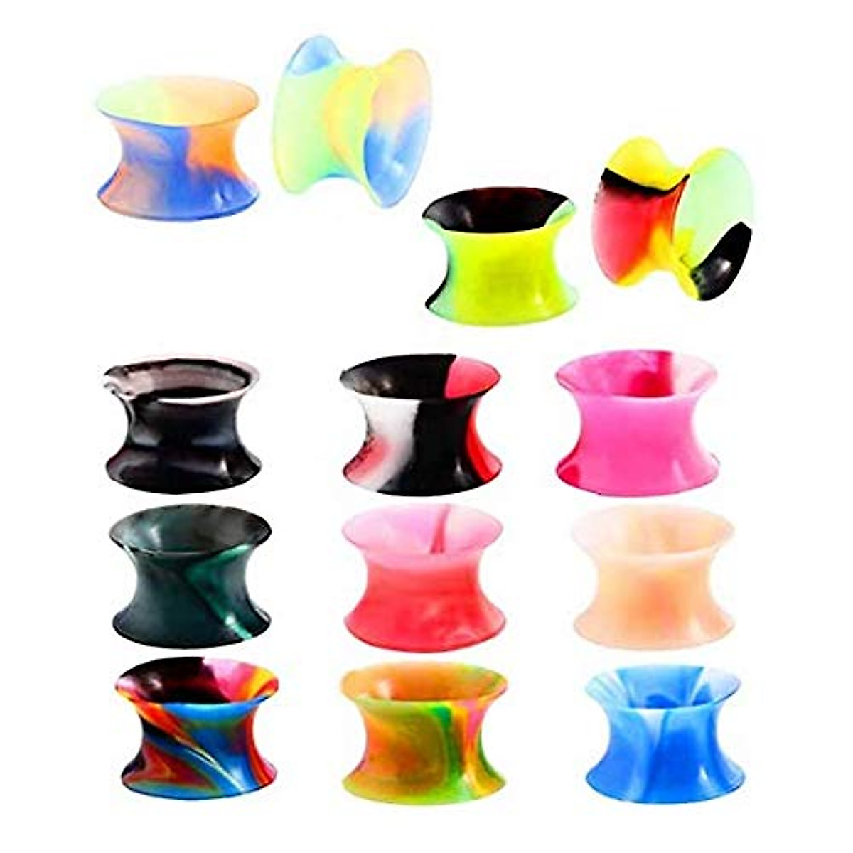 HISHION 22pcs Soft Silicone Tunnels Plugs Ear Gauges 2G-16mm Double Flared Mix Colors Expander Set for Women Men Body Piercing Jewelry(0G(8mm))