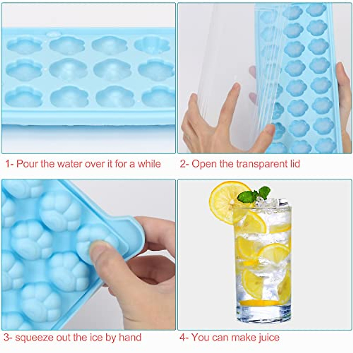 FYY Ice Cube Trays, 3 Pack Silicone Cat Paw Ice Tray with Removable Lid Easy-Release Flexible Ice Cube Molds for Freezer, Mini Cute Ice Balls for Water Bottle Whiskey Juice Coffee (3 Colors)