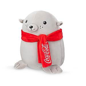 Coca-Cola 9" Seal with Scarf Snowball Plushies, Soft, Squishy Stuffed Animal, Great Gift for Boy, Girl, Kids & Toddlers for Christmas & Birthdays, Cuddle Pillow, Dorm Bed Décor