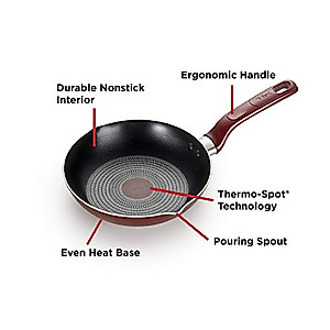 T-fal Initiatives Nonstick Cookware Set 18 Piece Pots and Pans, Dishwasher Safe Red