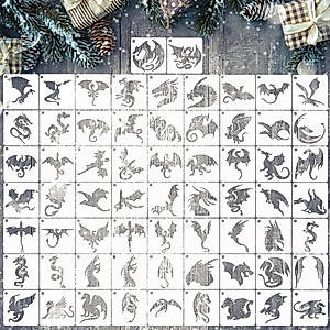 65 Pieces Dragon Stencils for Painting, Small Reusable Dragon Stencil Template DIY Craft Paint Stencils for Painting on Wood Wall Card Rock Decor (Dragon)