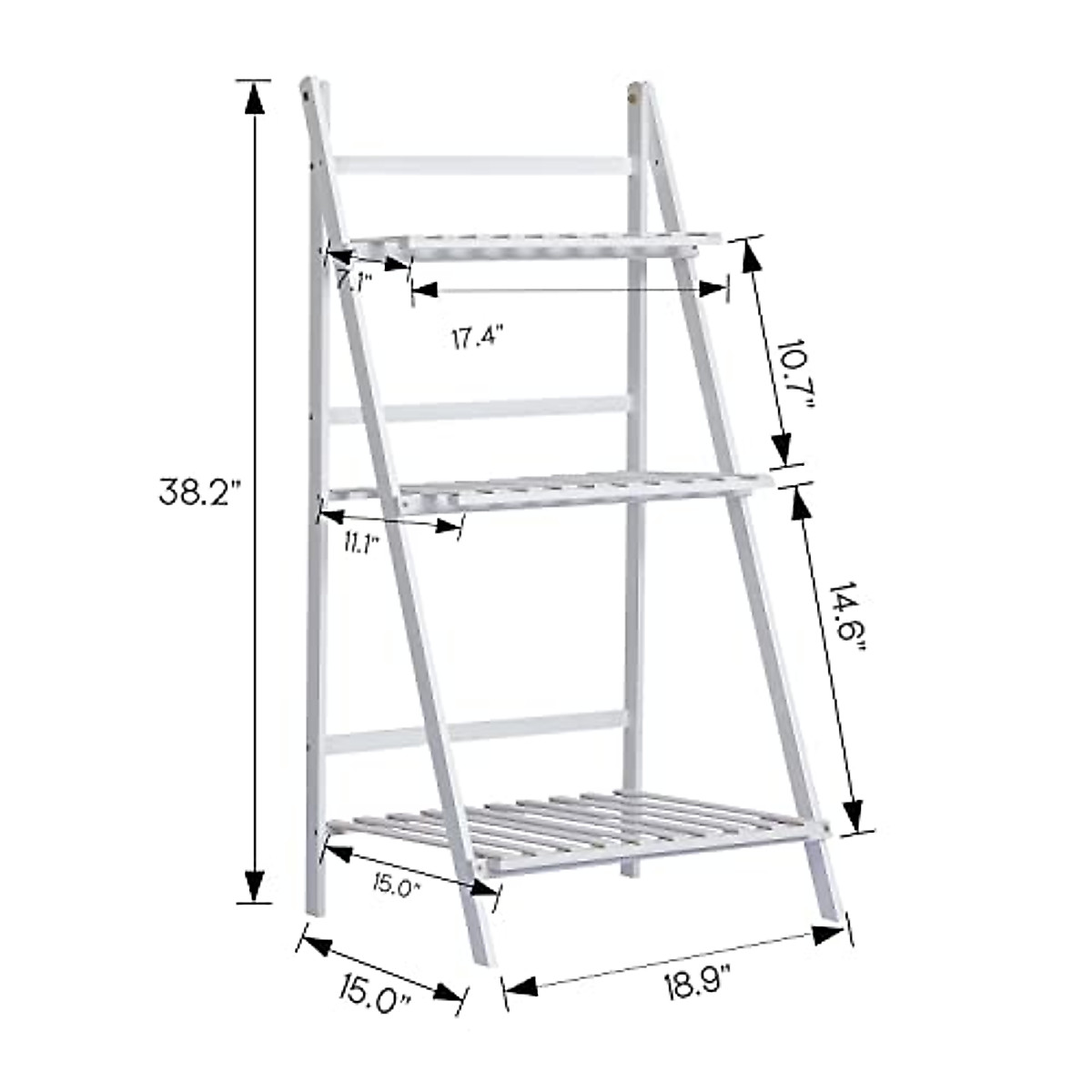 MoNiBloom Folding Bamboo Ladder Shelf 3 Tier Flower Pot Plant Display Rack Stand Organizer Holder for Home Garden Patio Balcony Indoor Outdoor Use, White