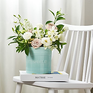 Kitchen Utensil Holder for Countertop 5.9 inch Porcelain Utensil Crock for Kitchen Deep and Large, Turquoise