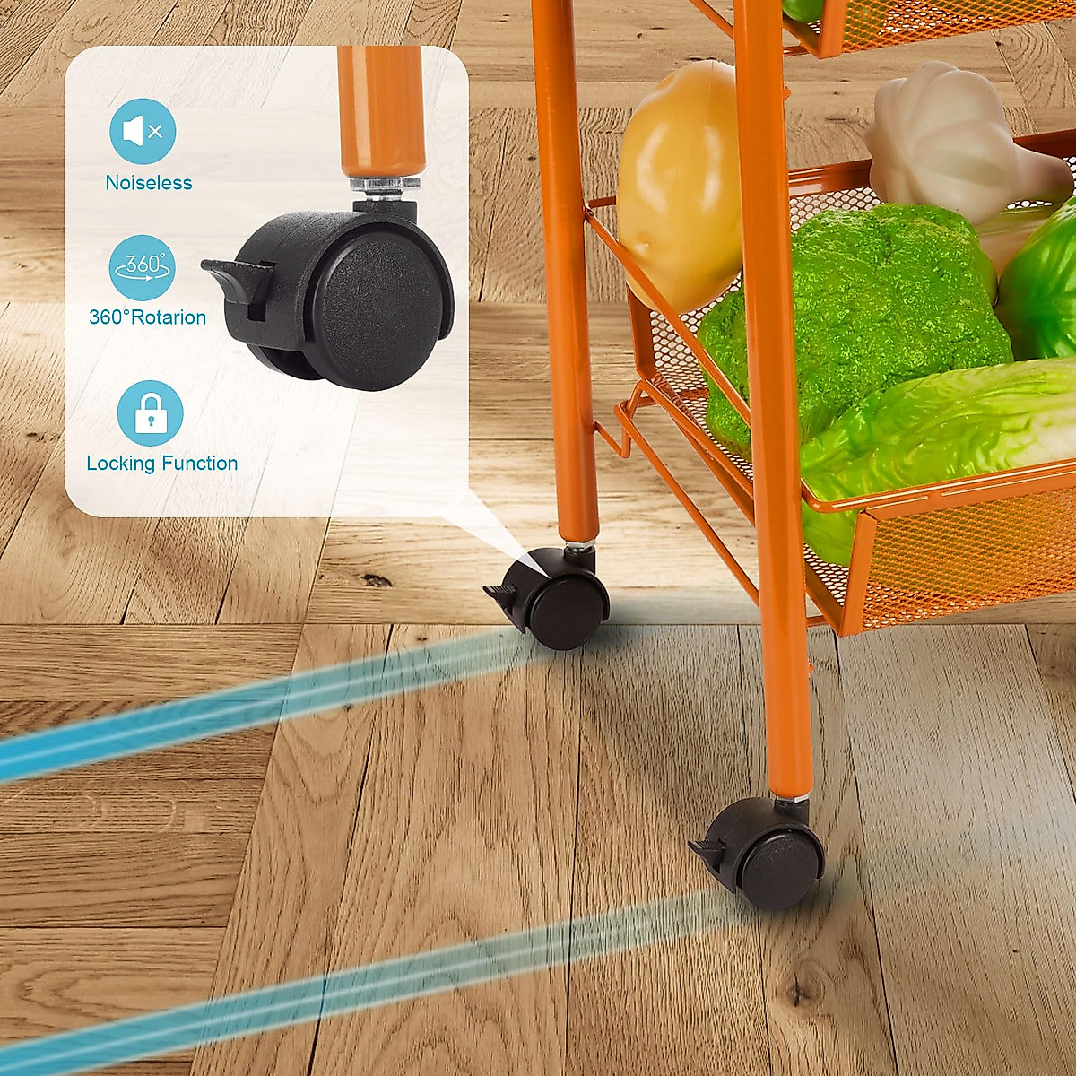 4-Tier Metal Rolling Utility Cart, Mobile Utility Cart with Lockable Caster Wheels, Multi-Functional Storage Trolley, Easy to Assemble, for Bathroom, Kitchen, Office, Workshop(Yellow)