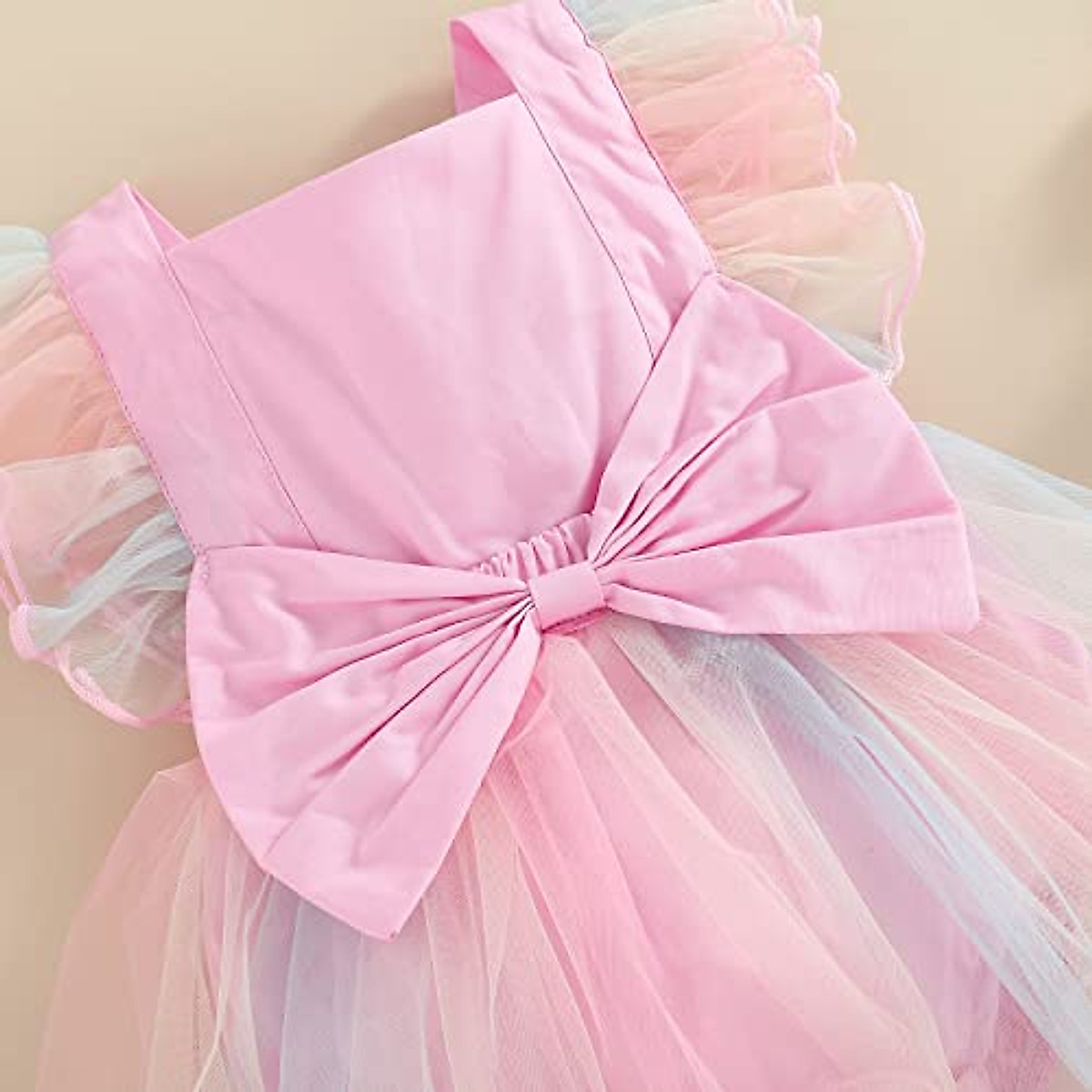 Mubineo Baby Girl Ruffle Rainbow Tulle Tutu Bowknot Princess Romper Dress (Pink, 18-24 Months)
