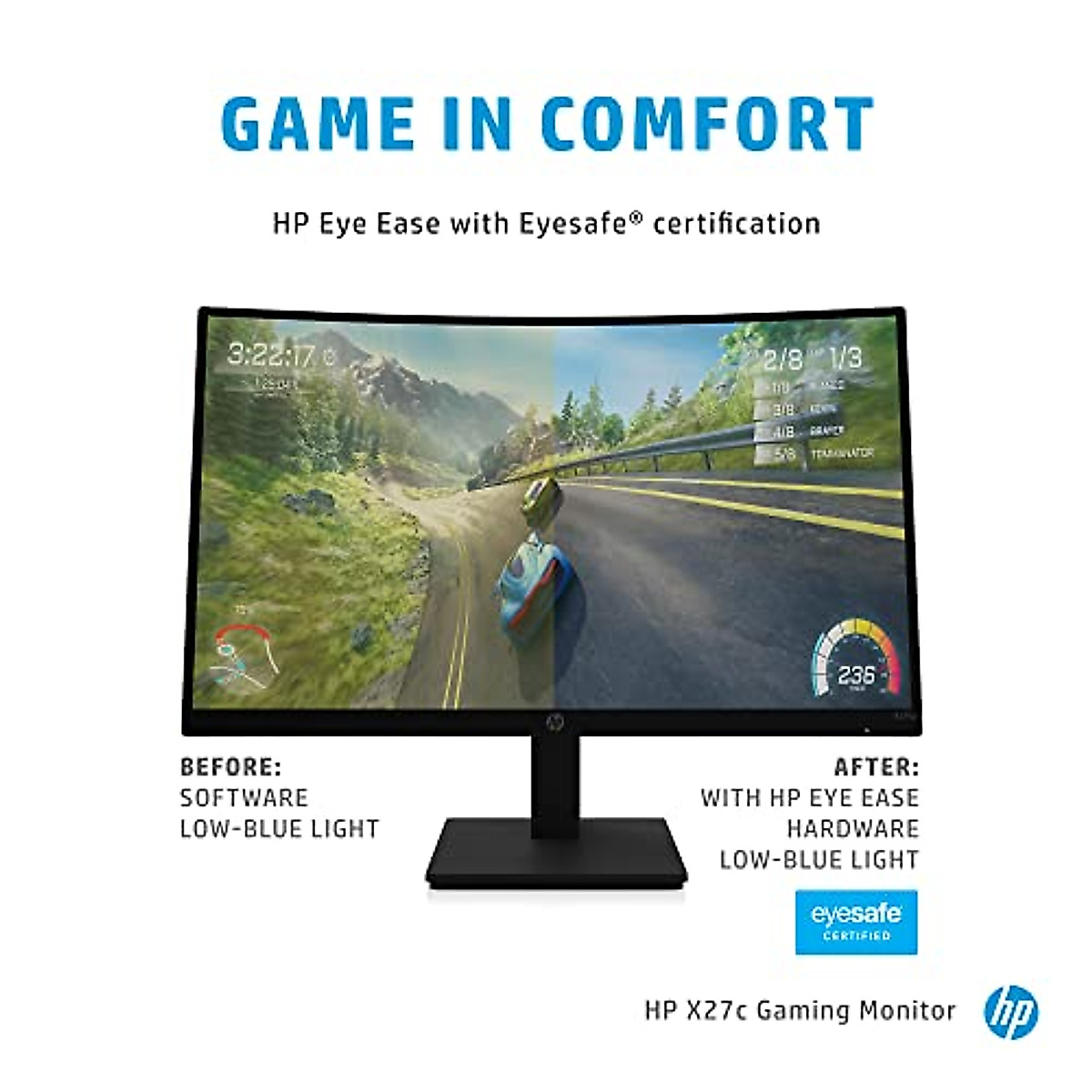 HP 27-inch Curved 165Hz FHD Gaming Monitor, Eyesafe (X27c, Black)