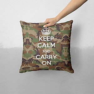 iiRov Keep Calm & Carry On Camouflage - Custom Decorative Home Decor Indoor or Outdoor Throw Pillow Cover Plus Cushion Set for Sofa, Bed or Couch (Pillow CASE Cover Plus Cushion)
