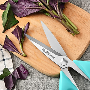 McHome MHS11 Kitchen Scissors, 2-Pack Heavy Duty Kitchen Shears, Stainless Steel Meat Cutting Scissors, Sharp Cooking Scissors for Chicken, Seafood, Poultry, Herbs, Turquoise(8.7+ 6.8 INCH)