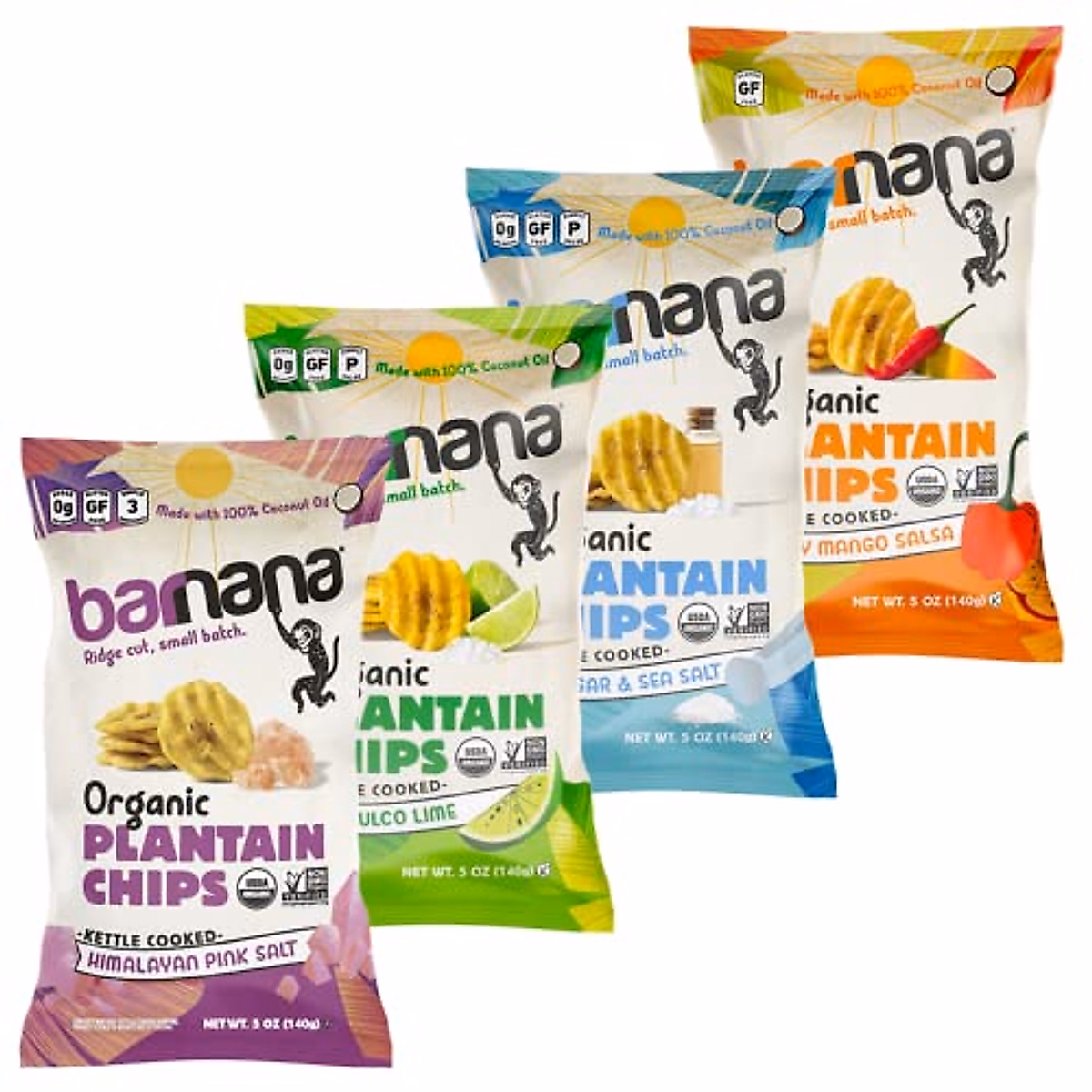 Barnana Organic Plantain Chips - Variety Pack - 5 Ounce, 4 Pack Plantains - Barnana Salty, Crunchy, Thick Sliced Snack - Best Chip For Your Everyday Life - Cooked in Premium Coconut Oil
