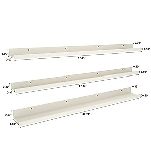 Calenzana 47 Inch Floating Shelves Wall Mounted Set of 3, Long Picture Ledge Shelf for Living Room Bathroom Bedroom Kitchen Office, Creamy White