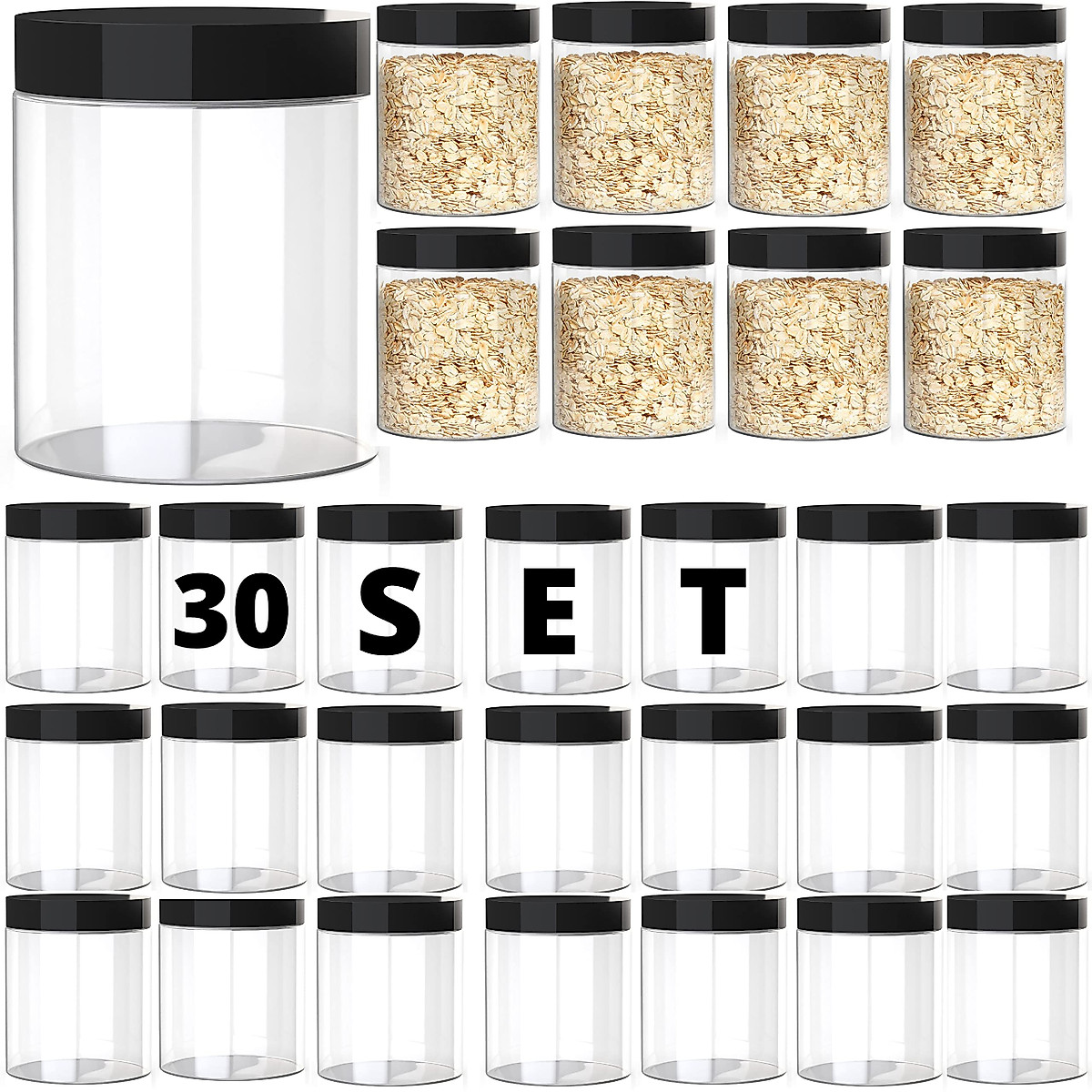 MABUA 8oz Plastic Containers with Lids 30 Pack BPA Free, Clear Empty Refillable Round Sugar Scrub small 8 Oz Plastic Jars with Lids for Cosmetics, Lotions, Body Butter, Liquid Slime & Beauty Products