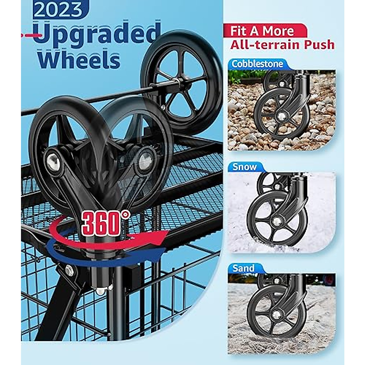 Shopping Cart，Jumbo 460 lbs Capacity Grocery Cart Heavy Duty Utility Cart w/Upgraded 360° Rolling Swivel Wheels & Double Basket Folding Shopping Cart for Transport Groceries, Luggage, Laundry, Condo